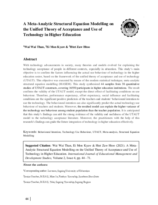(PDF) A Meta-Analytic Structural Equation Modelling on the Unified Theory of Acceptance and Use ...