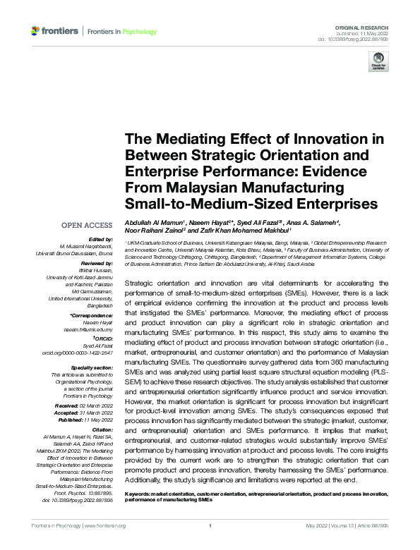 (PDF) The Mediating Effect of Innovation in Between Strategic Orientation and Enterprise ...