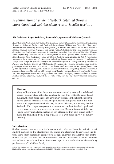 (PDF) A comparison of student feedback obtained through paper-based and ...