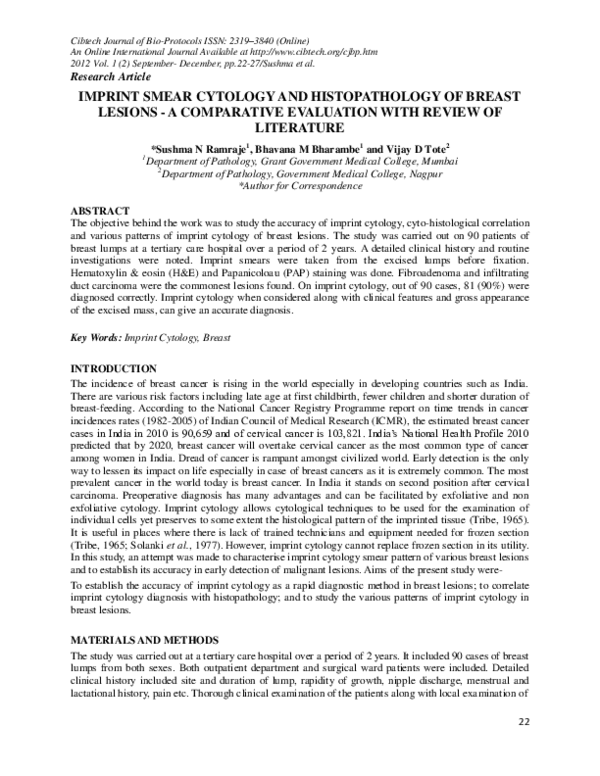 (PDF) Imprint Smear Cytology and Histopathology of Breast Lesions-A ... (PDF) Imprint Smear Cytology and Histopathology of Breast Lesions-A ...