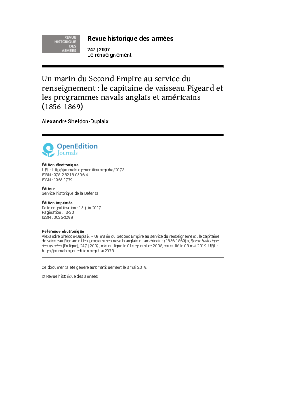 (PDF) Un marin du Second Empire au service du renseignement: le ...