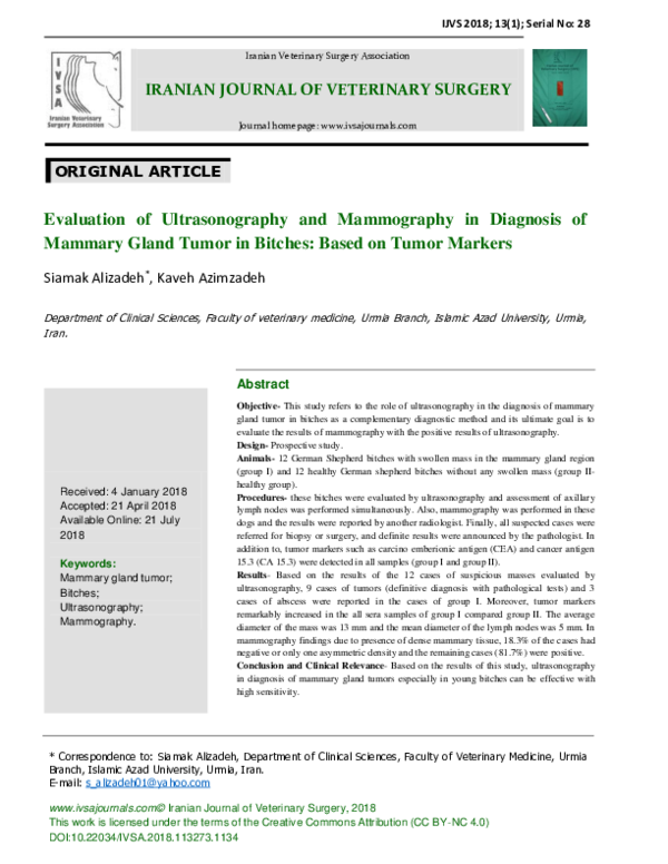(PDF) Evaluation of Ultrasonography and Mammography in Diagnosis of ...