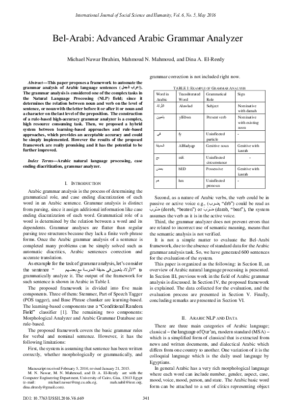 (PDF) Bel-Arabi: Advanced Arabic Grammar Analyzer
