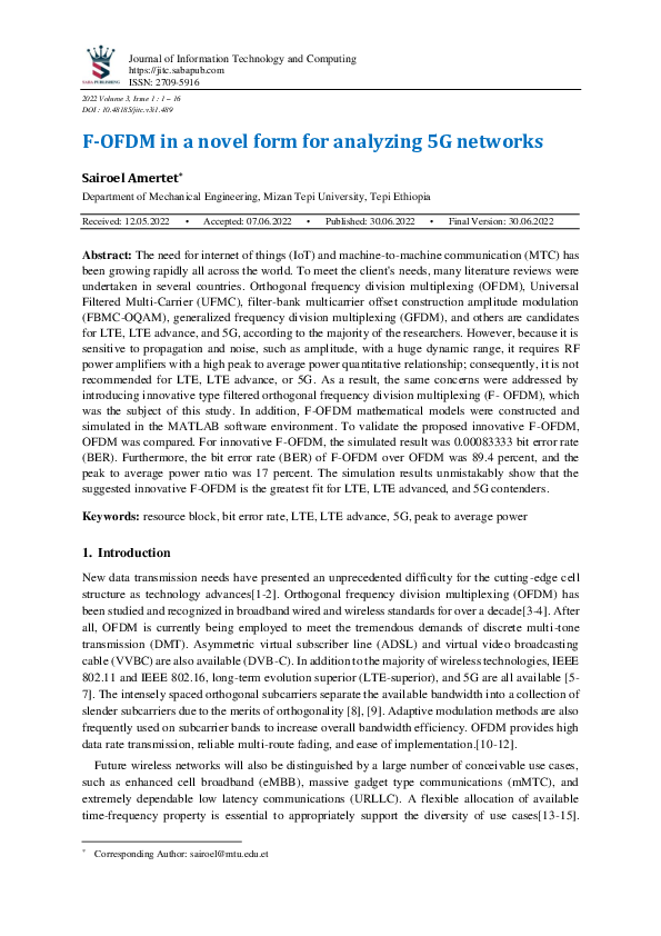 (PDF) F-OFDM in a novel form for analyzing 5G networks