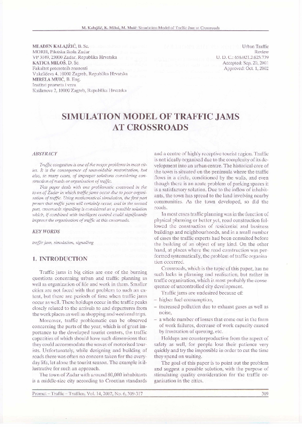 (PDF) Simulation Model of Traffic Jam at Crossroads