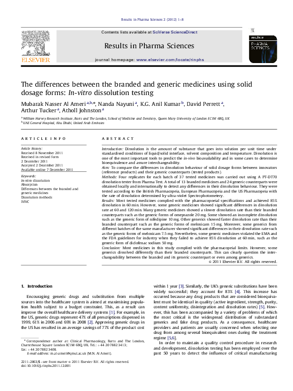 (PDF) The differences between the branded and generic medicines using ...