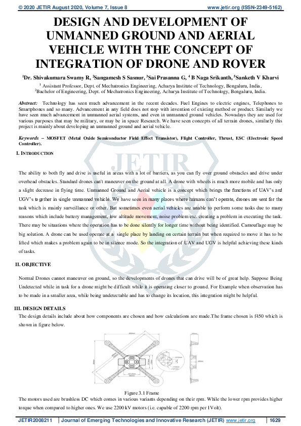 (PDF) Design and Development of Unmanned Ground and Aerial Vehicle with ...
