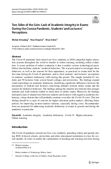 (PDF) Two Sides of the Coin: Lack of Academic Integrity in Exams During ...