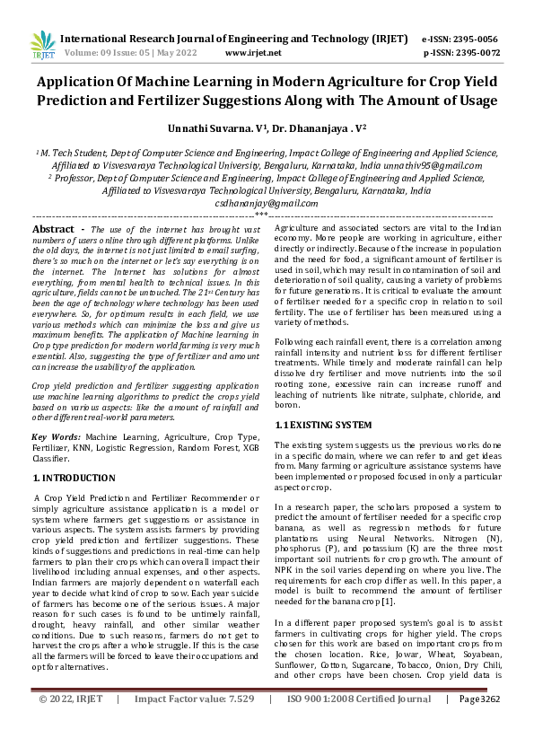 (PDF) Application Of Machine Learning in Modern Agriculture for Crop Yield Prediction and ...