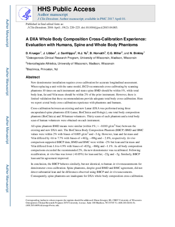 (PDF) A DXA Whole Body Composition Cross-Calibration Experience ...