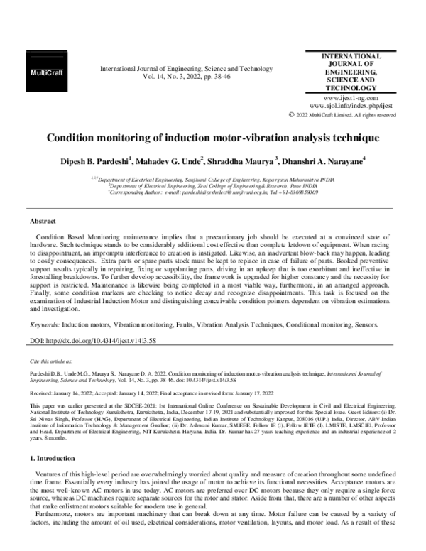 Pdf Condition Monitoring Of Induction Motor Vibration Analysis Technique