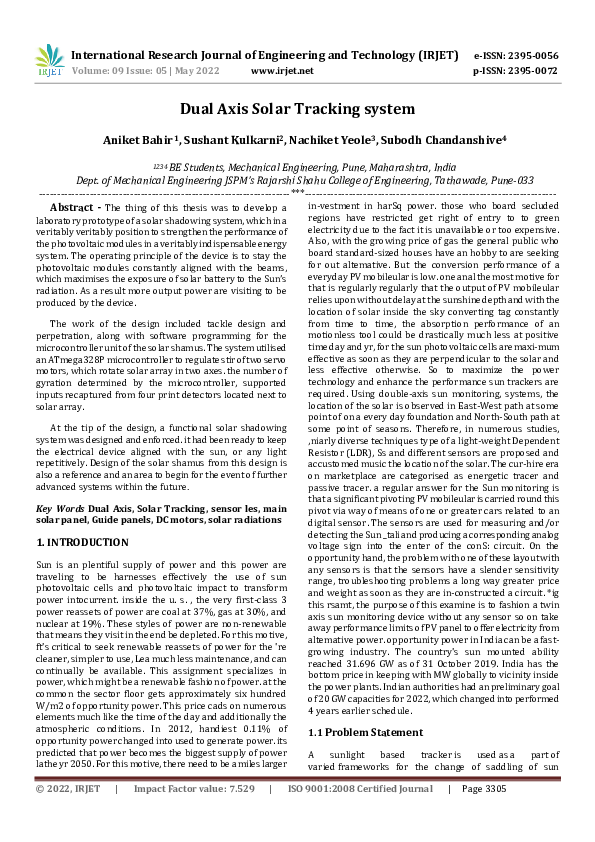 (PDF) Dual Axis Solar Tracking system (PDF) Dual Axis Solar Tracking system