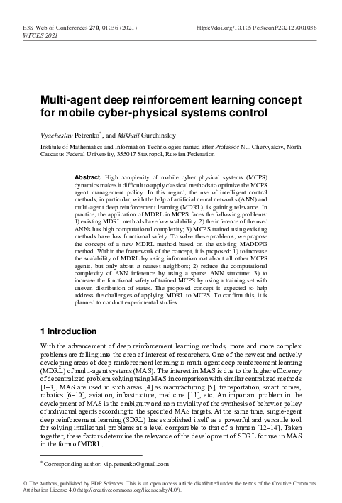 (PDF) Multi-agent deep reinforcement learning concept for mobile cyber ...
