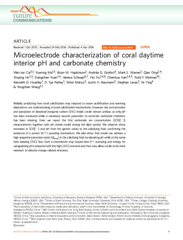 (PDF) Microelectrode characterization of coral daytime interior pH and ...