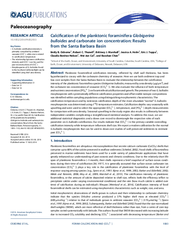 (PDF) Calcification of the planktonic foraminifera Globigerina ...