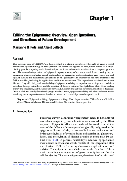 (PDF) Editing the Epigenome: Overview, Open Questions, and Directions ...