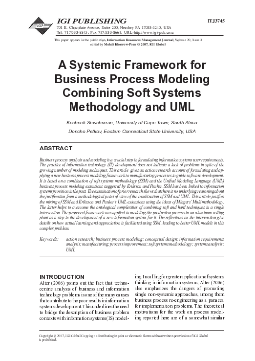 (PDF) A Systemic Framework for Business Process Modeling Combining Soft Systems Methodology and UML