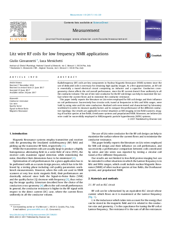 (PDF) Litz wire RF coils for low frequency NMR applications