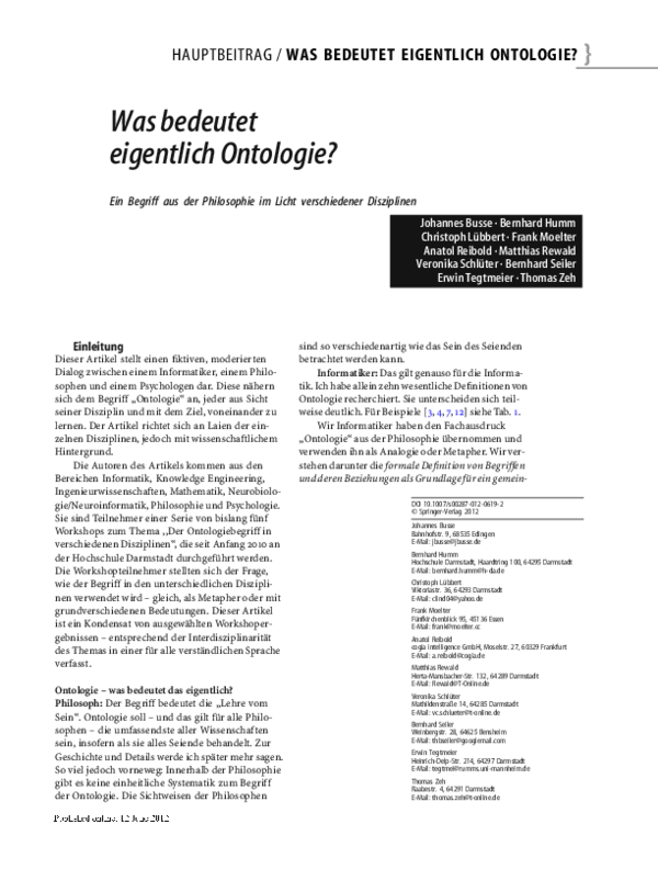 (PDF) Was bedeutet eigentlich Ontologie? | Johannes Busse - Academia.edu