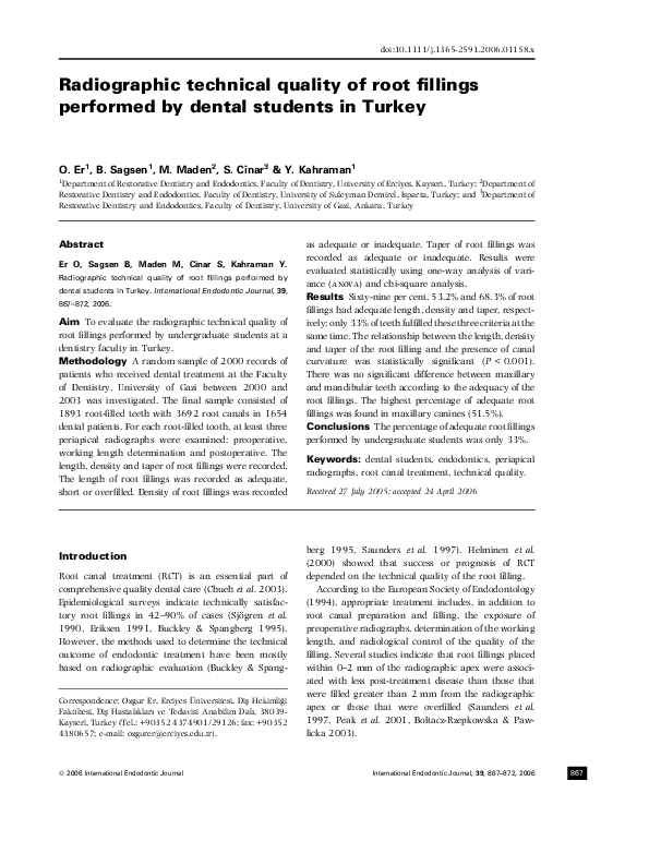 (PDF) Radiographic technical quality of root fillings performed by ...