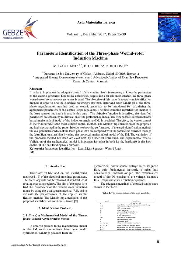 (PDF) Parameters Identification of the Three-Phase Wound-Rotor Induction Machine
