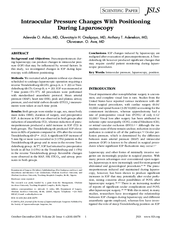 (PDF) Intraocular Pressure Changes With Positioning During Laparoscopy