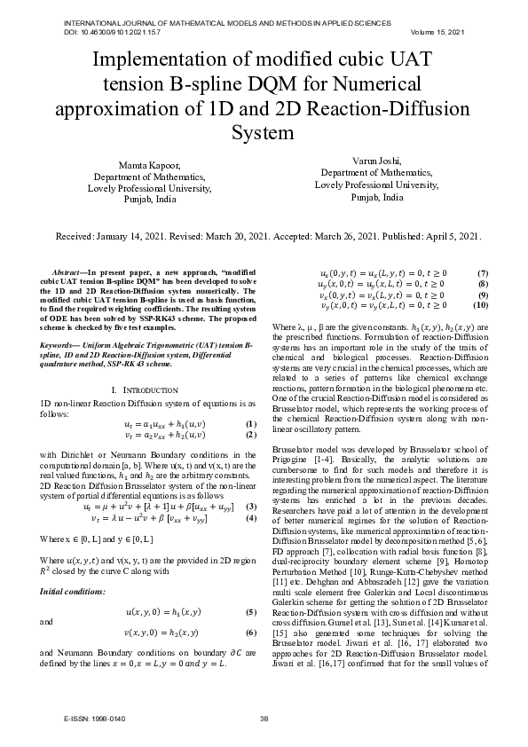 Pdf Implementation Of Modified Cubic Uat Tension B Spline Dqm For Numerical Approximation Of