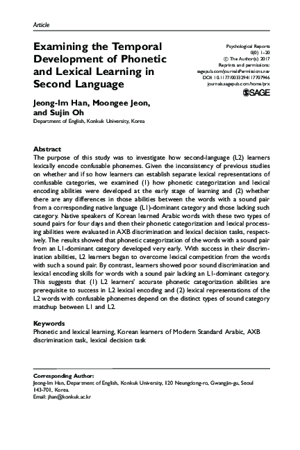(PDF) Examining the Temporal Development of Phonetic and Lexical Learning in Second Language