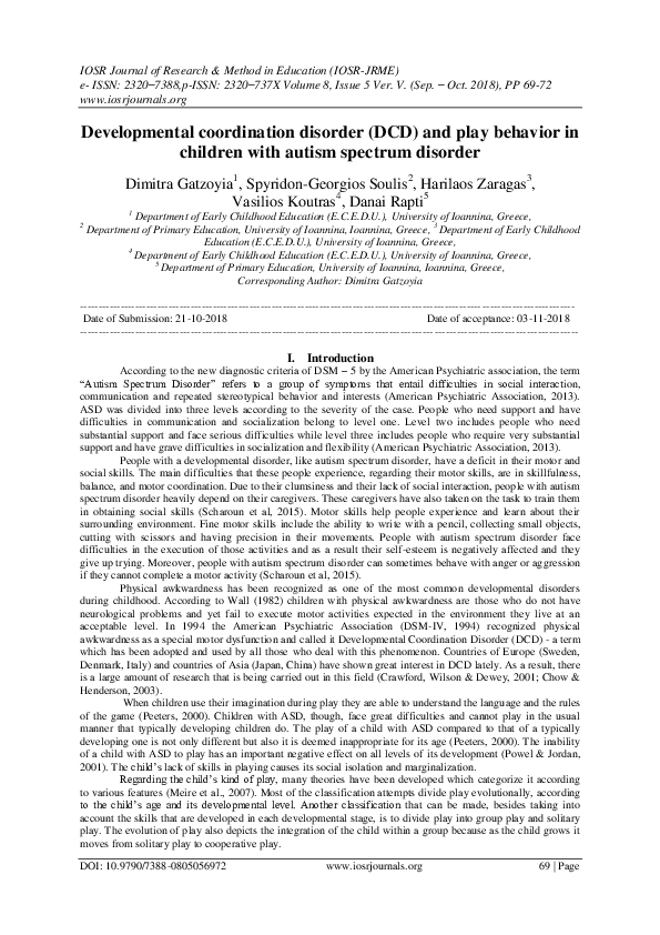 (PDF) Developmental coordination disorder (DCD) and play behavior in children with autism ...