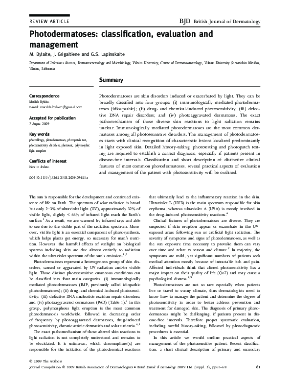 (PDF) Photodermatoses: classification, evaluation and management