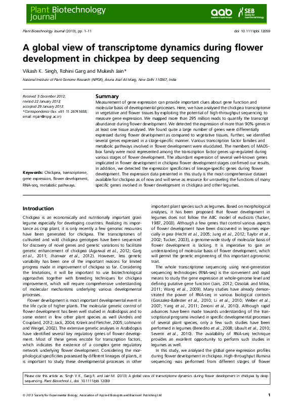 (PDF) Chickpea Flower Development Transcriptome Analysis
