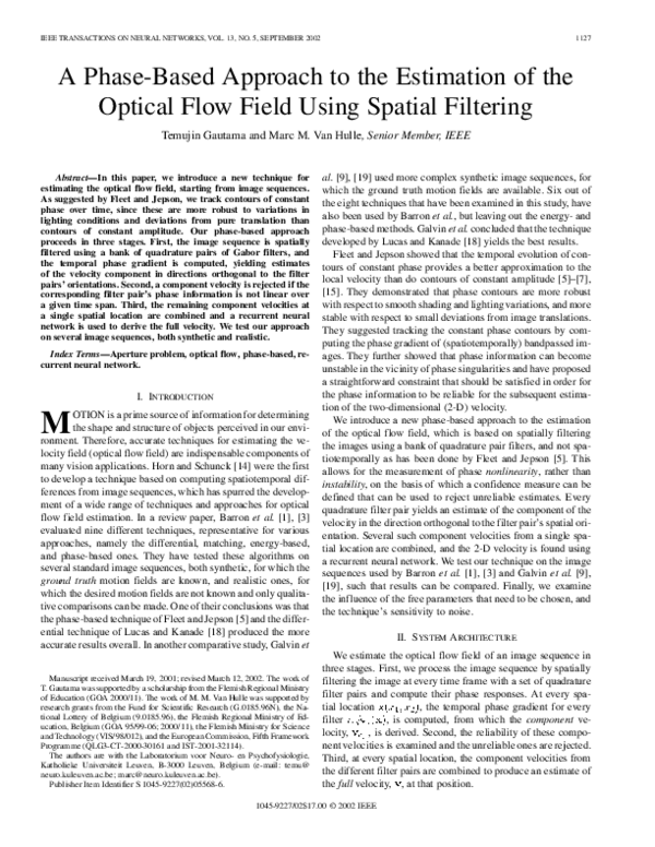 (PDF) A phase-based approach to the estimation of the optical flow field using spatial filtering