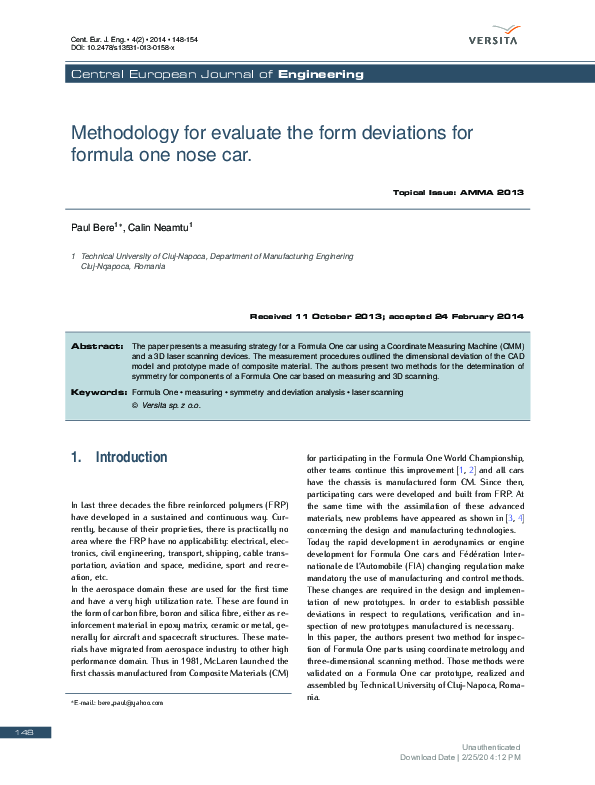 (PDF) Methodology for evaluate the form deviations for formula one nose car