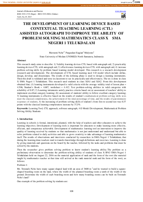 (PDF) The Development of Learning Device Based Contextual Teaching Learning (CTL) Assisted ...