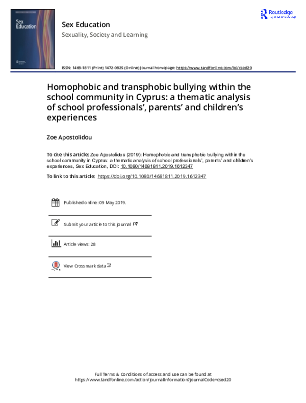 (PDF) Homophobic and transphobic bullying within the school community in Cyprus: a thematic ...