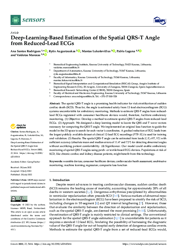 (PDF) Deep-Learning-Based Estimation of the Spatial QRS-T Angle from ...