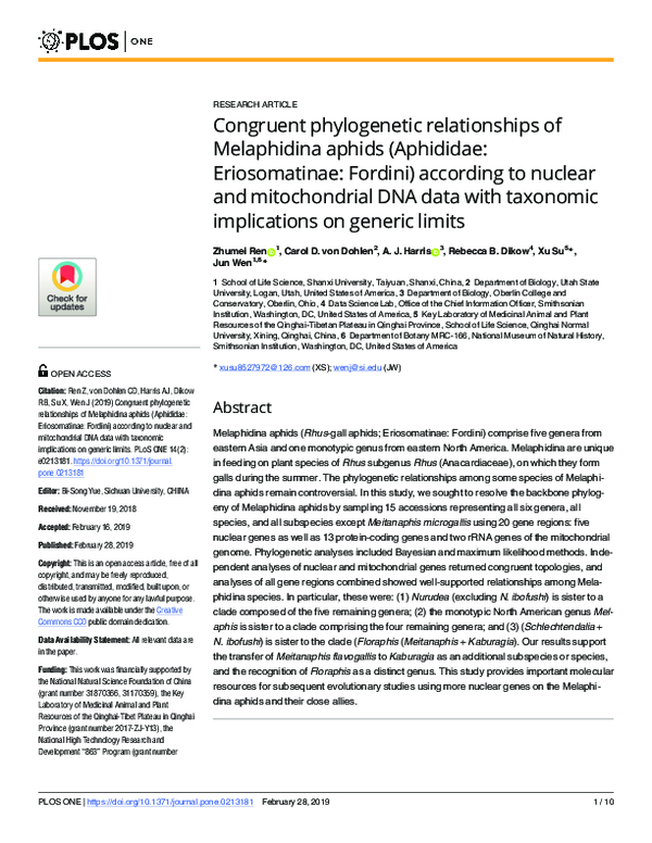 (PDF) Congruent phylogenetic relationships of Melaphidina aphids ...