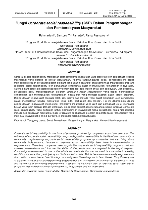 (PDF) Fungsi Corporate social responsibility (CSR) Dalam Pengembangan ...