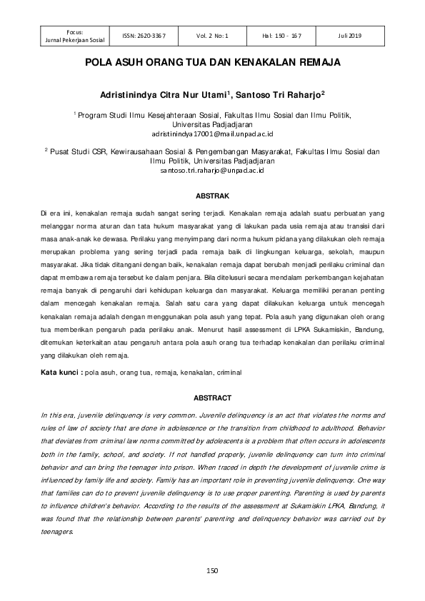 (PDF) Pola Asuh Orang Tua Dan Kenakalan Remaja