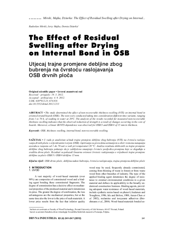 (PDF) The Effect of Residual Swelling after Drying on Internal Bond in OSB