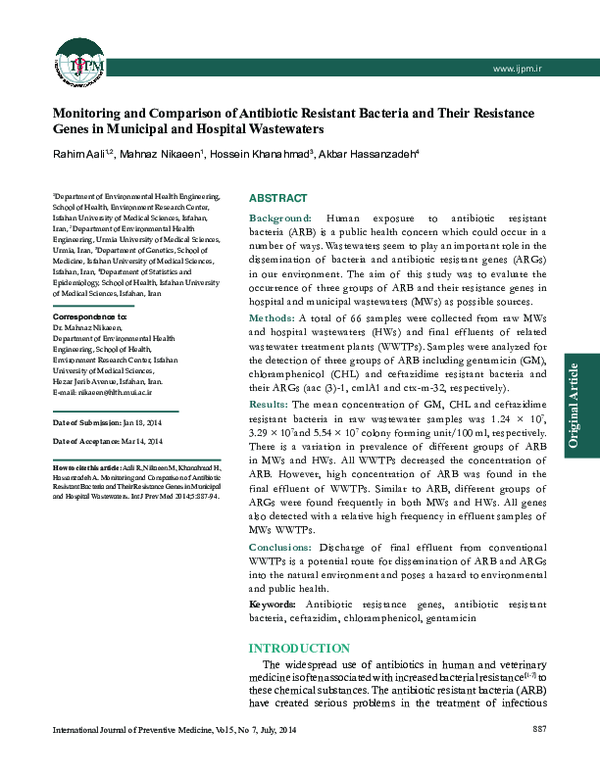 (PDF) Monitoring and comparison of antibiotic resistant bacteria and ...