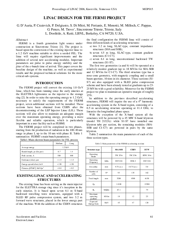 (PDF) Linac design for the FERMi Project