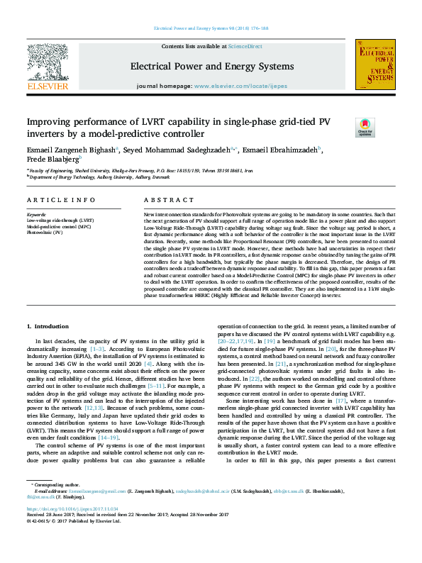 (PDF) Improving performance of LVRT capability in single-phase grid-tied PV inverters by a model ...