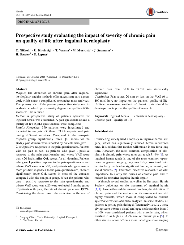 (PDF) Prospective study evaluating the impact of severity of chronic ...