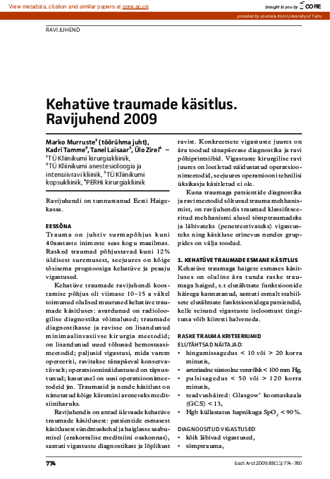 (PDF) Kehatüve traumade käsitlus. Ravijuhend 2009 | Marko Murruste ...