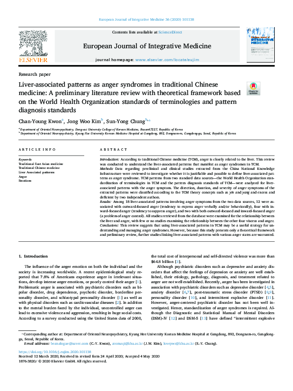 (PDF) Liver-associated patterns as anger syndromes in traditional ...