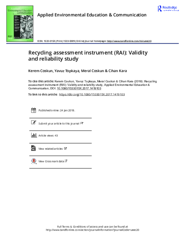 (PDF) Recycling assessment instrument (RAI): Validity and reliability study