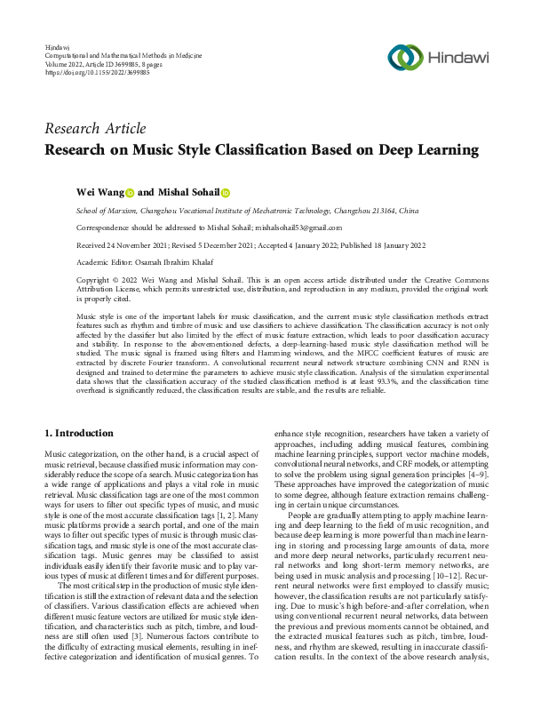 Pdf Research On Music Style Classification Based On Deep Learning