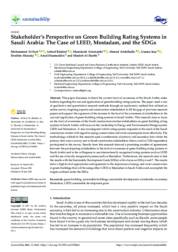 (PDF) Stakeholder’s Perspective on Green Building Rating Systems in Saudi Arabia: The Case of ...