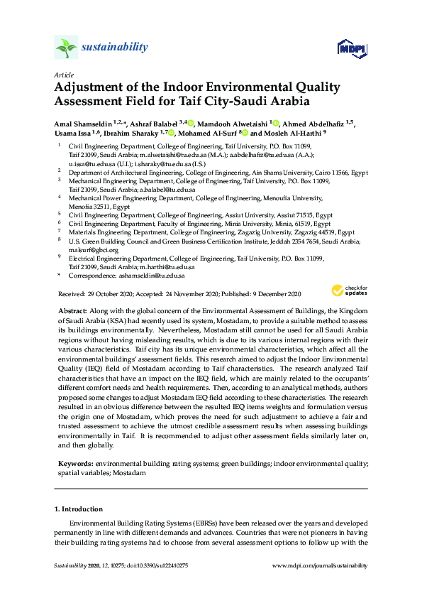 (PDF) Adjusting Indoor Environmental Quality Assessment for Taif, KSA